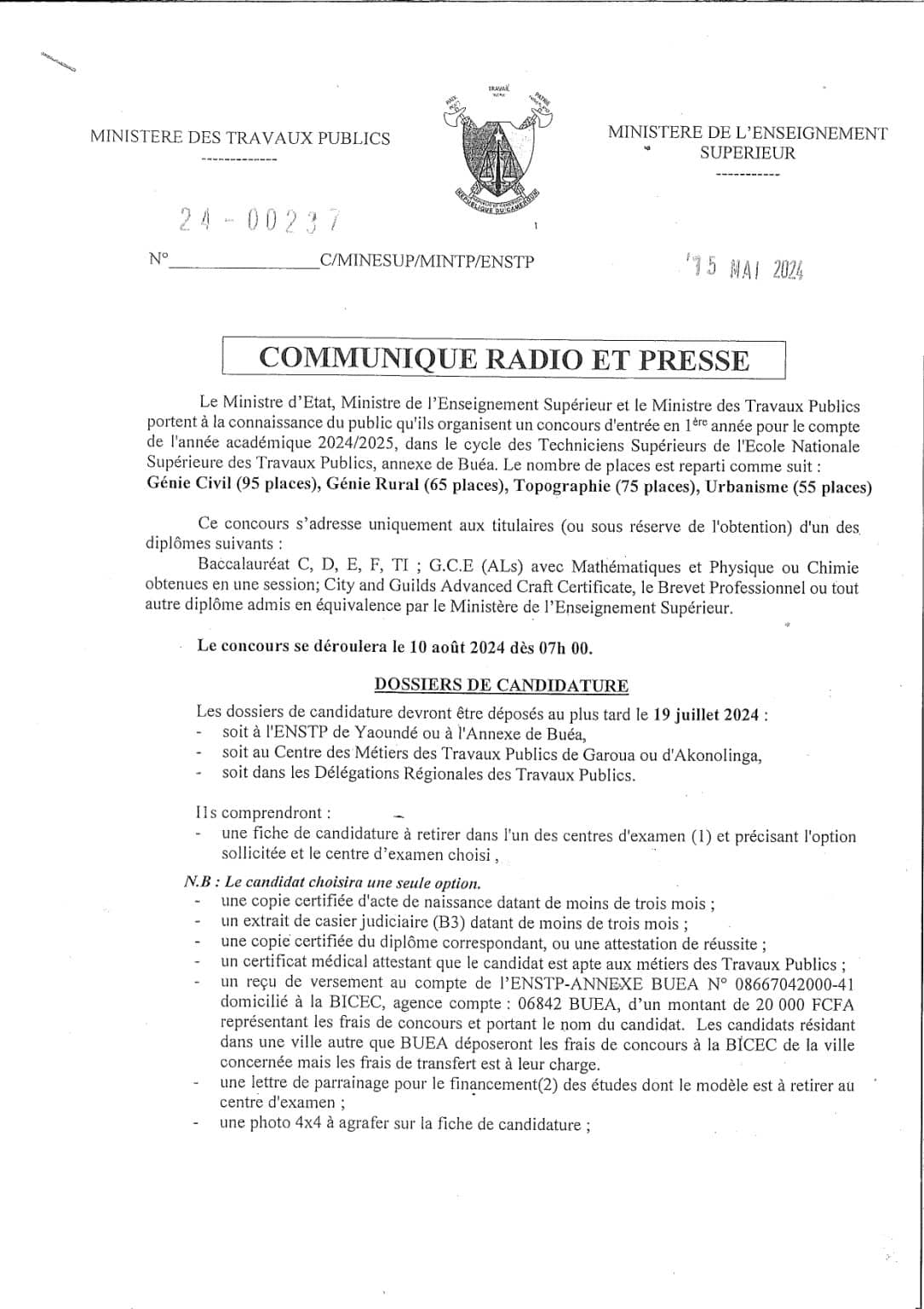 Ecole Nationale Supérieure des Travaux Publics » Concours d’entrée à l ...